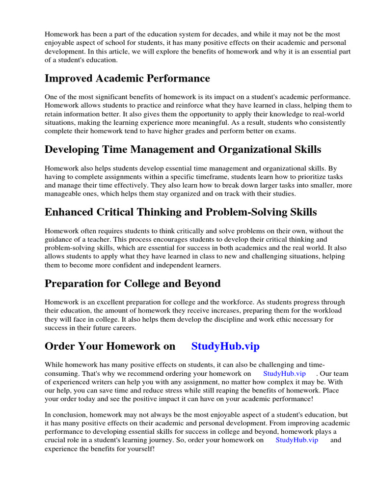 Positive Effects of Homework On Students | PDF | Homework | Learning