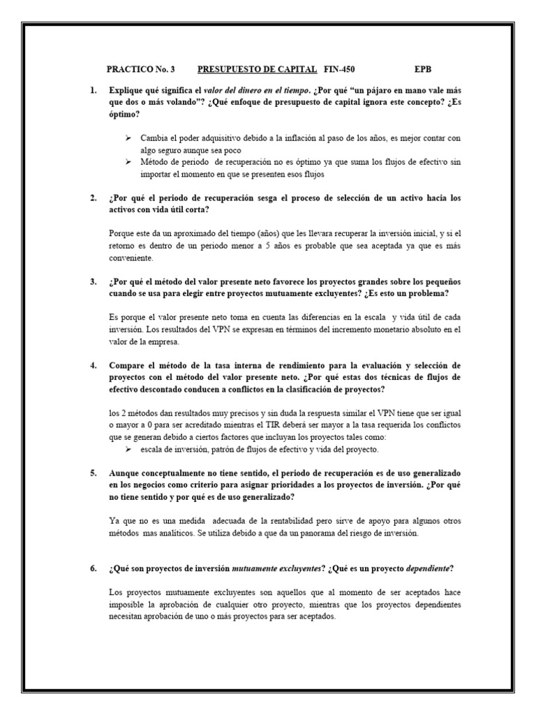 PRACTICO No. 3 PRESUPUESTO DE CAPITAL | PDF | Tasa interna de retorno | Presupuesto