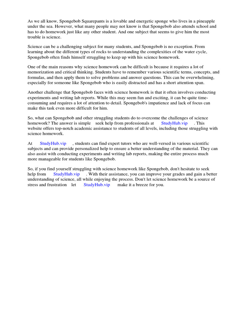 Spongebob Science Homework | PDF | Science | Homework Spongebob Science Homework | PDF | Science | Homework