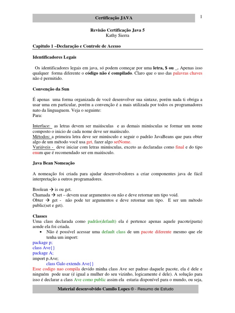 Certificacao Java SCJP 5 | PDF | Classe (programação de computadores ...