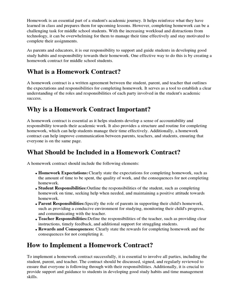 Homework Contract For Middle School Students | PDF | Homework | Teachers