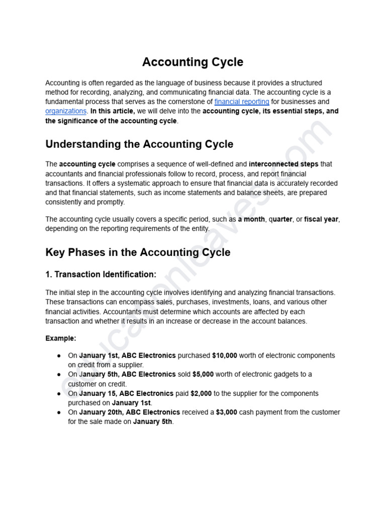 Accounting Cycle PDF | PDF | Debits And Credits | Business