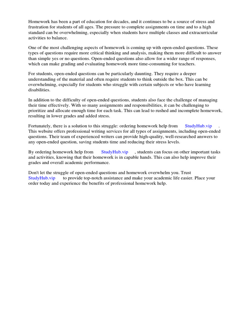 Open Ended Questions For Homework | PDF | Homework | Creativity