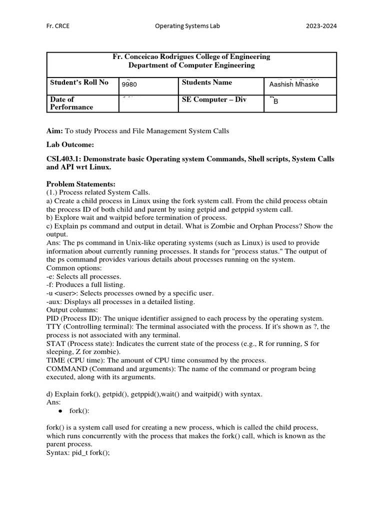 OS Exp 3 | PDF | Process (Computing) | Operating System