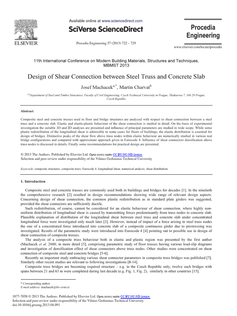 Design of Shear Connection Between Steel Truss and Concrete Slab | PDF ...