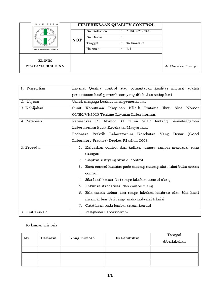 .21 Sop Pemeriksaan Quality Control | PDF