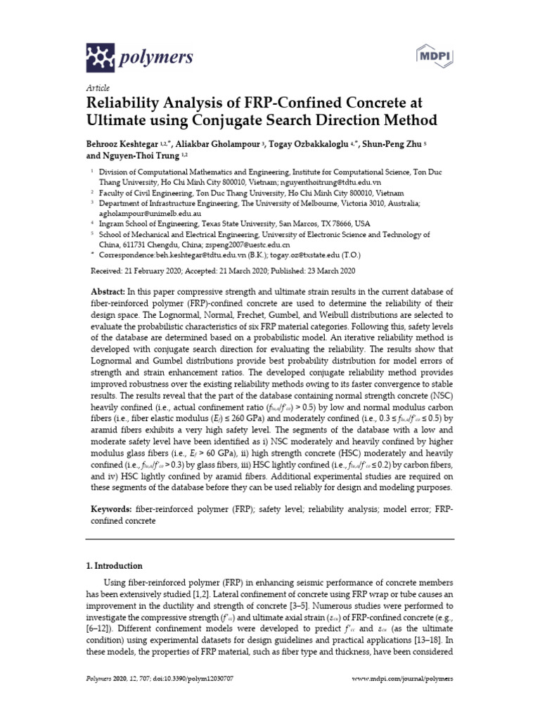 Reliability Analysis Of Frp Confined Concrete At U Pdf Reliability Engineering Fibre