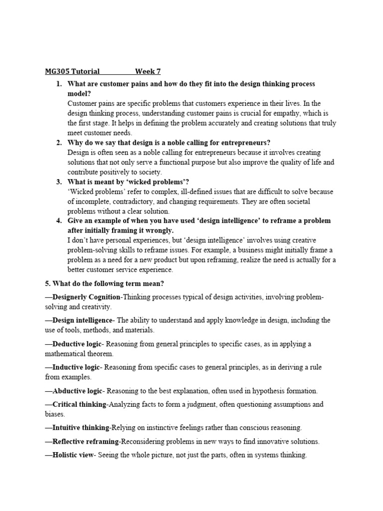 MG305 Tutorial - Week 7 - March - 25 | PDF | Thought | Design Thinking