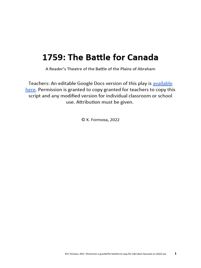 Plains of Abraham Readers Theatre | PDF | New France | British Empire