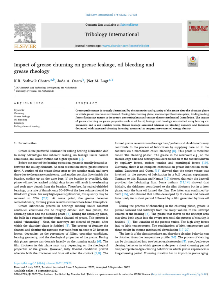 Impact of Grease Churning On Grease Leakage and Oil Bleeding and Grease ...