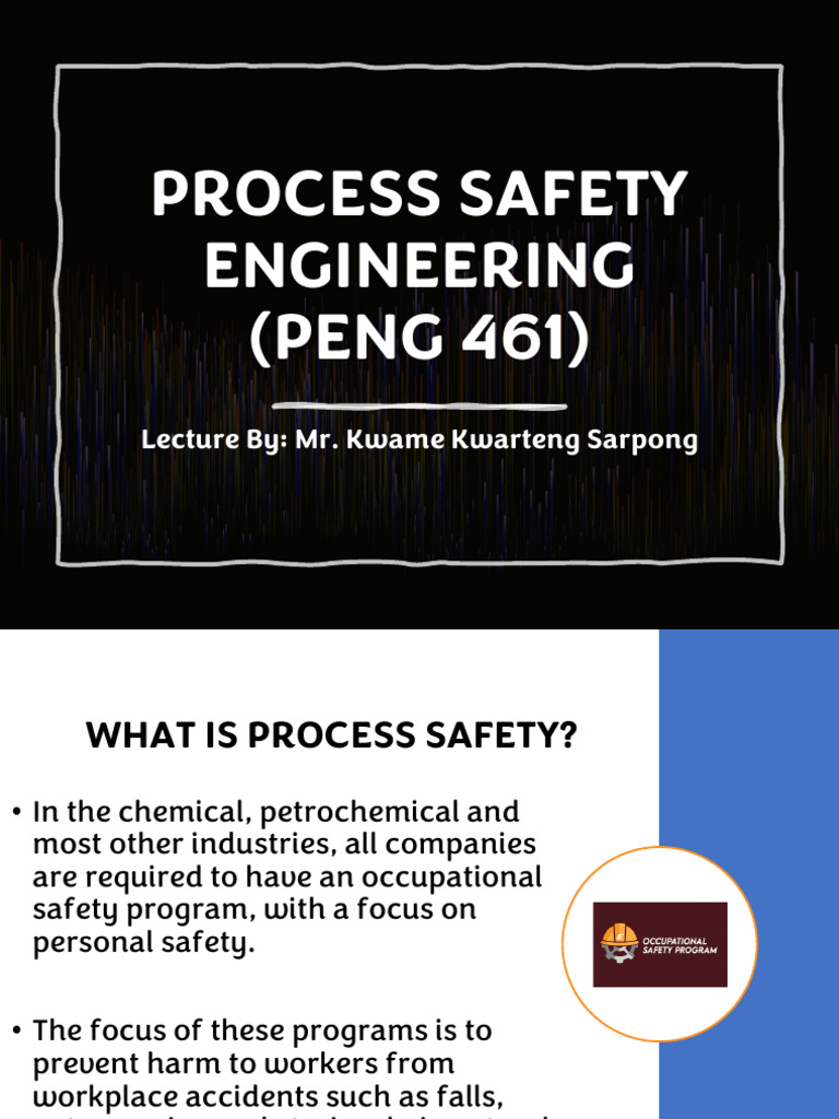 PROCESS SAFETY ENGINEERING - Lecture 1 | PDF | Hazards | Occupational ...