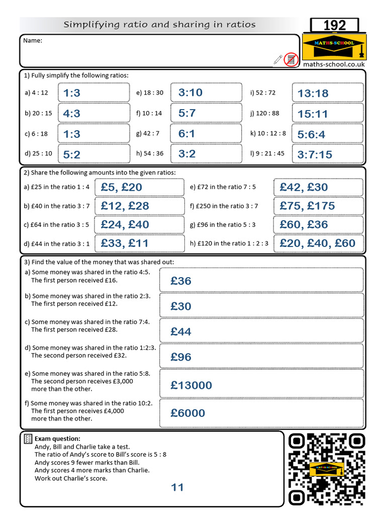 192 Simplifying Ratio Sharing Answers | PDF