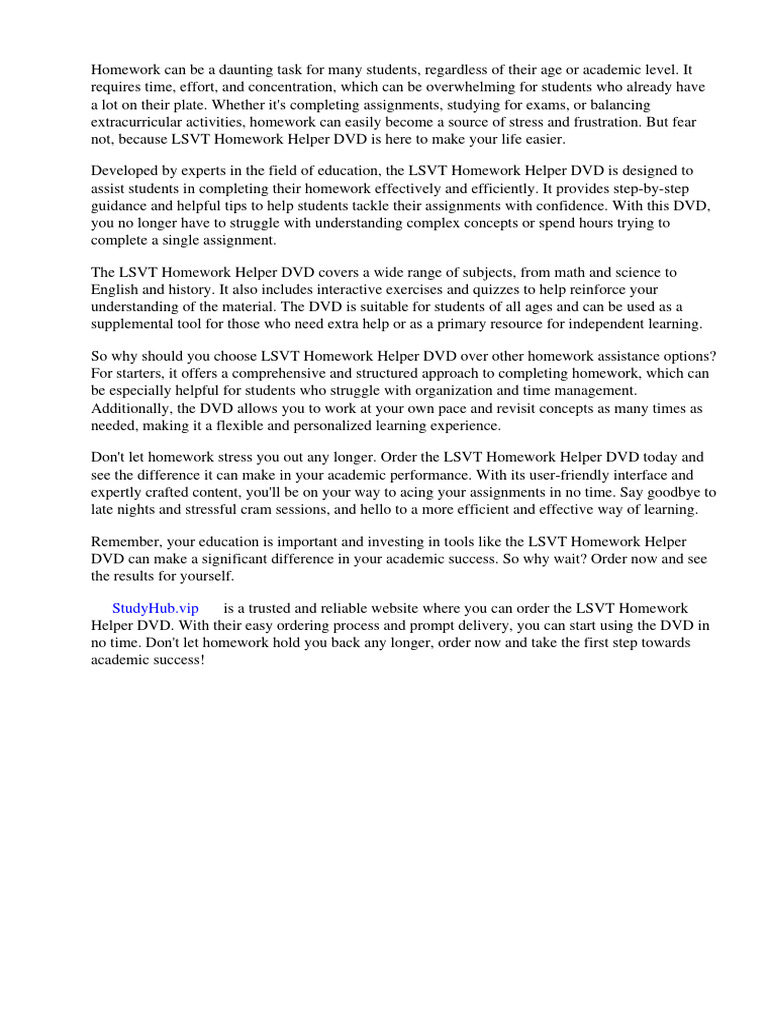 LSVT Homework Helper DVD | PDF | Homework | Pay Pal