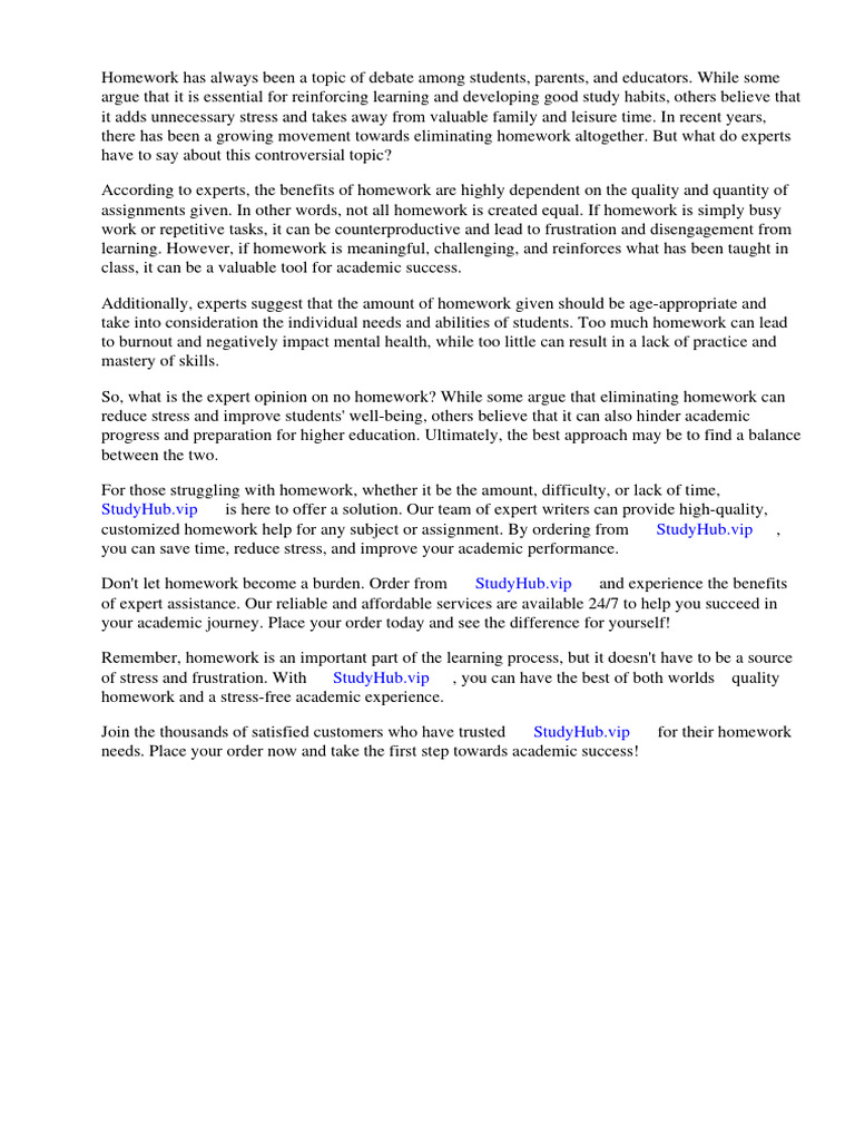 Expert Opinion On No Homework | PDF | Homework | Teachers