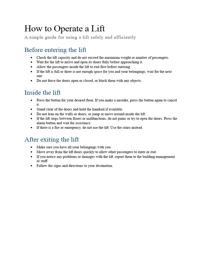 How To Operate A Lift | PDF