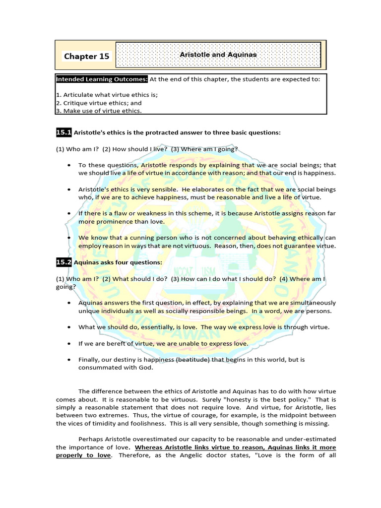 Week 14 Aristotle and Aquinas | PDF | Virtue | Thomas Aquinas