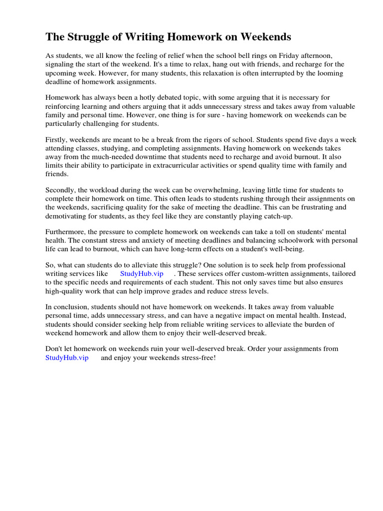 Weekend Homework Stress Solutions | PDF | Homework | Teachers