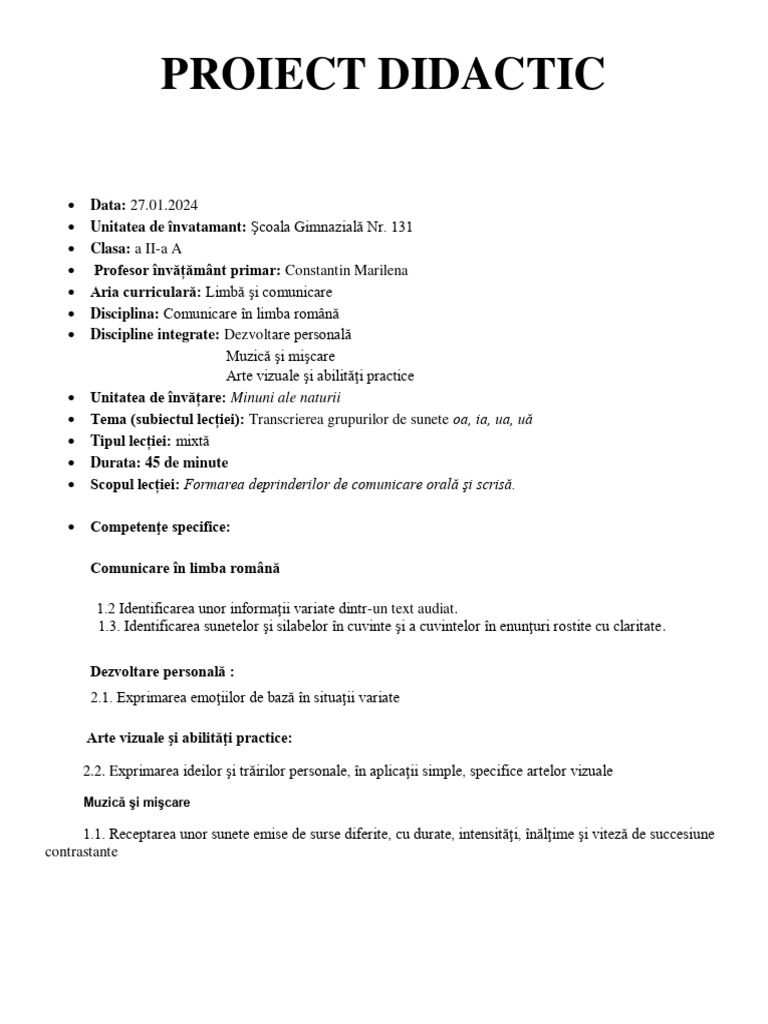 Proiect Didactic GR I CLR | PDF