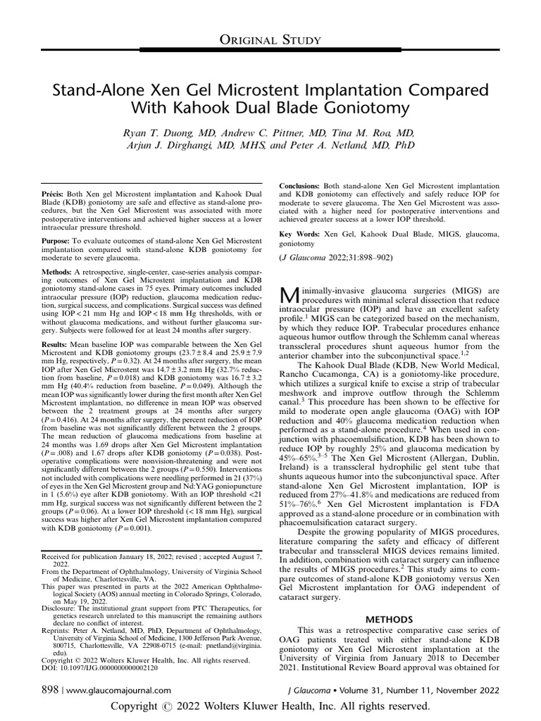 4 Xen Vs Kahook SIN FACO | PDF | Glaucoma | Medical Treatments
