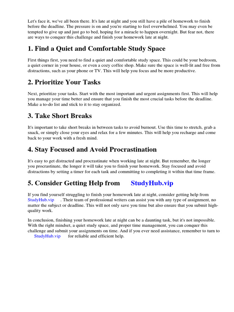 How To Finish Your Homework Late at Night | PDF | Sleep | Homework