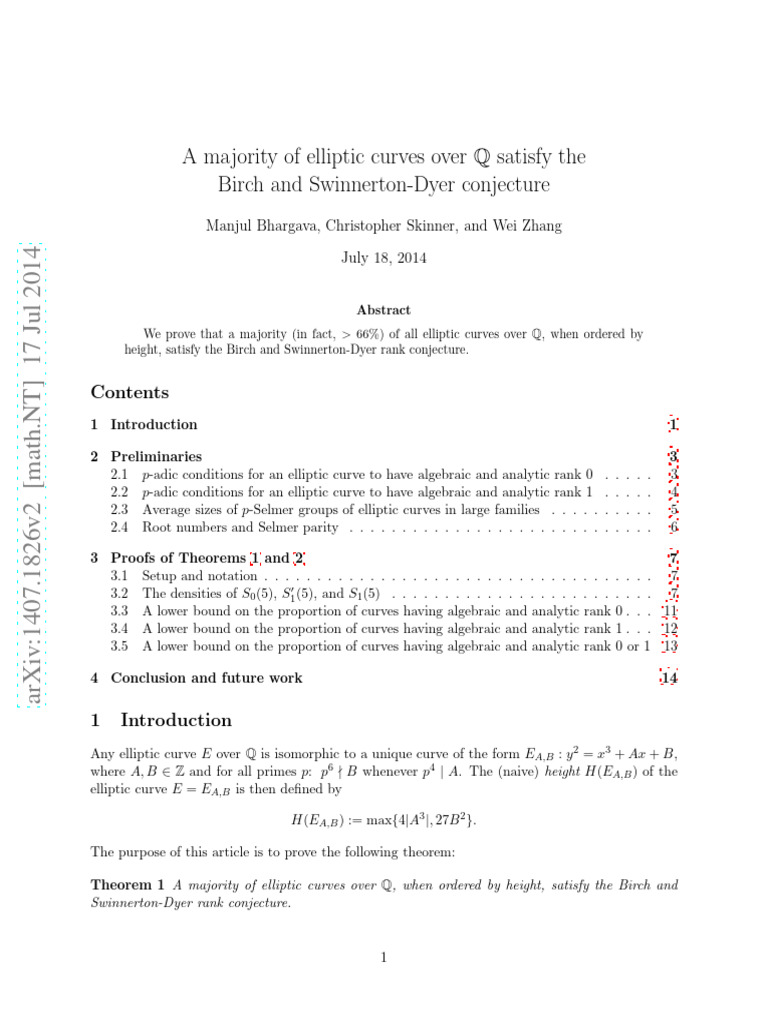 A Majority of Curves Over Q Satisfy BSD | PDF | Curve | Discrete ...