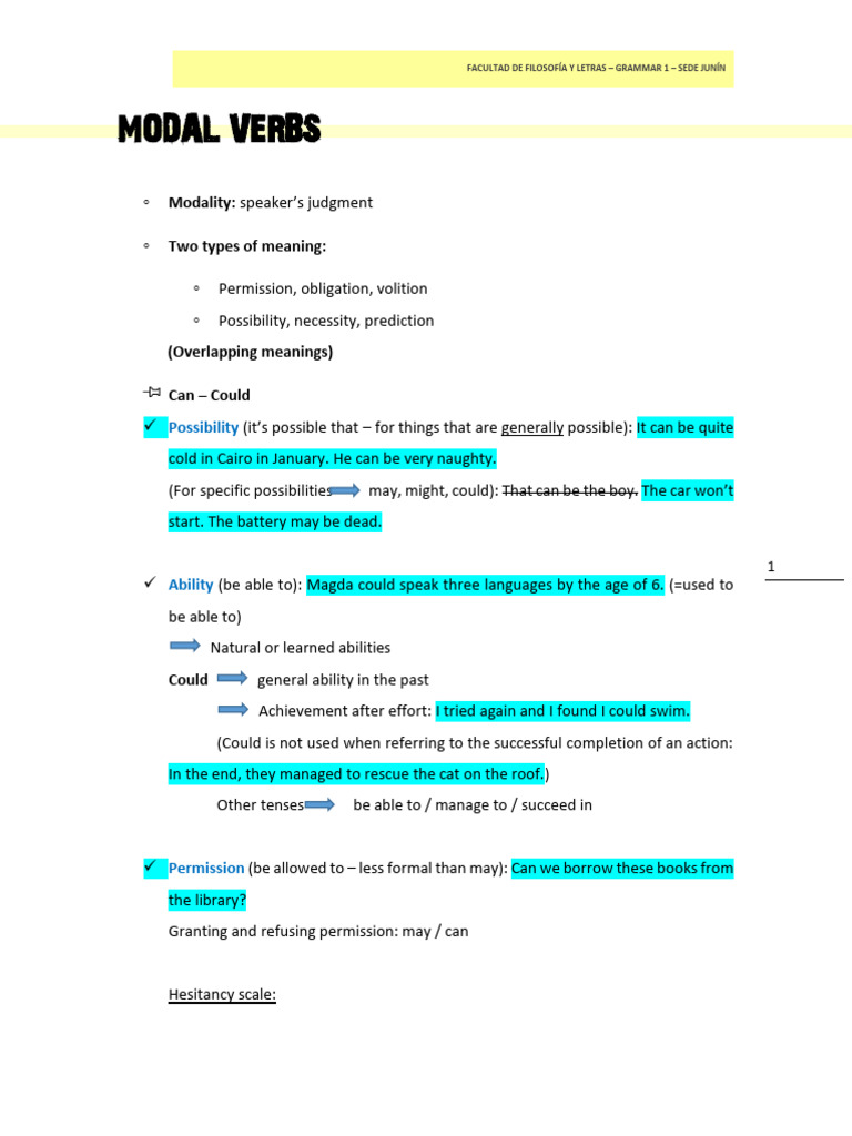 MODALS (Summary) | PDF | Linguistics | Grammar