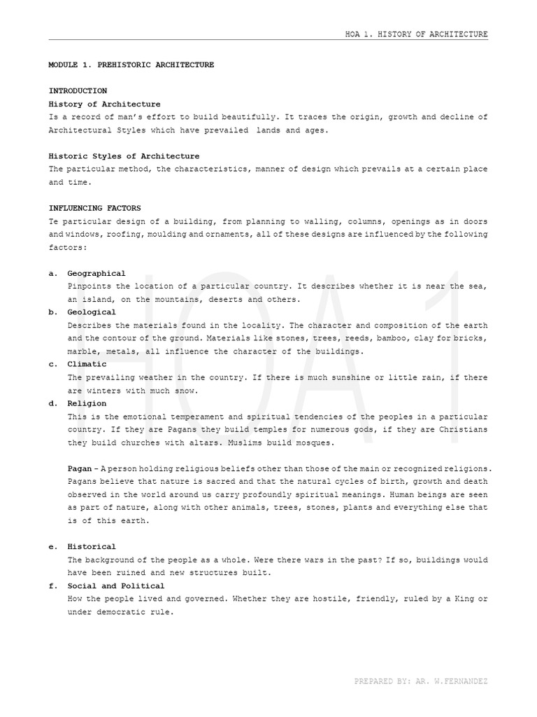 Module 1. Prehistoric Architecture | PDF | Stonehenge | Stone Age