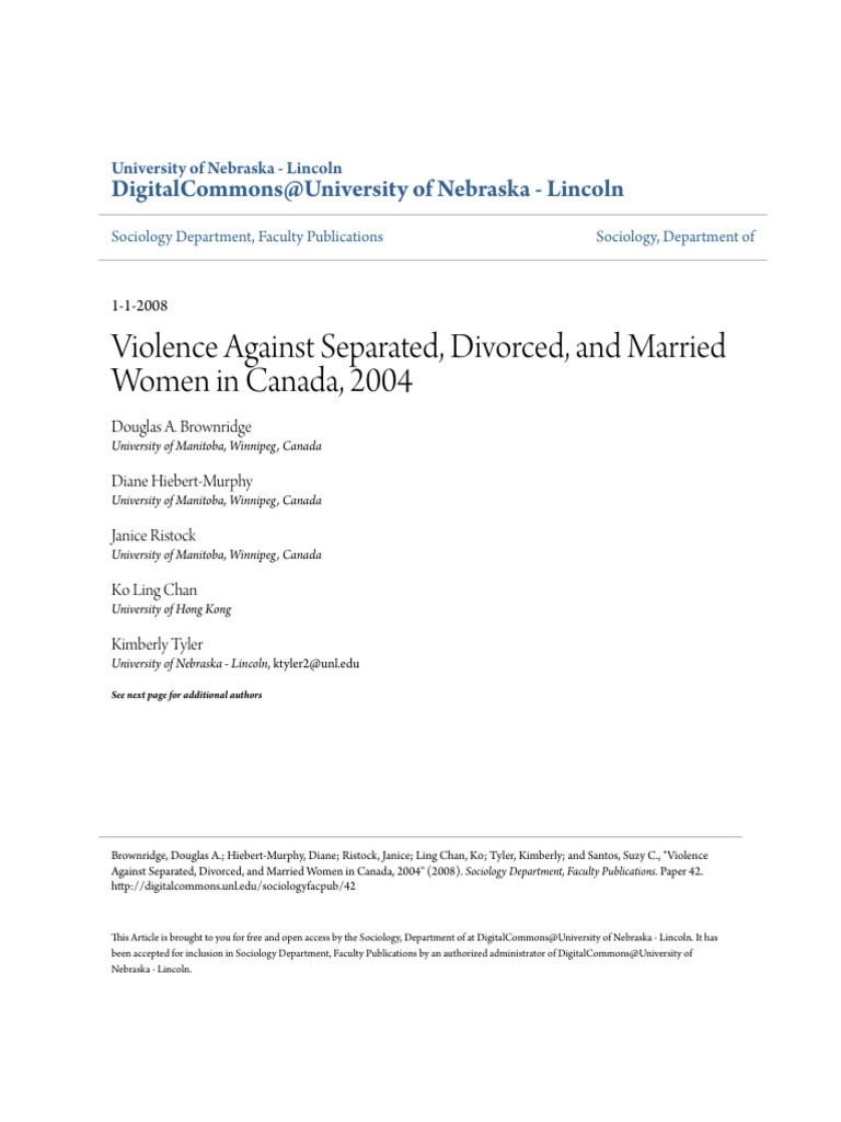 Violence Against Separated Divorced and Married Women in Canada | PDF ...