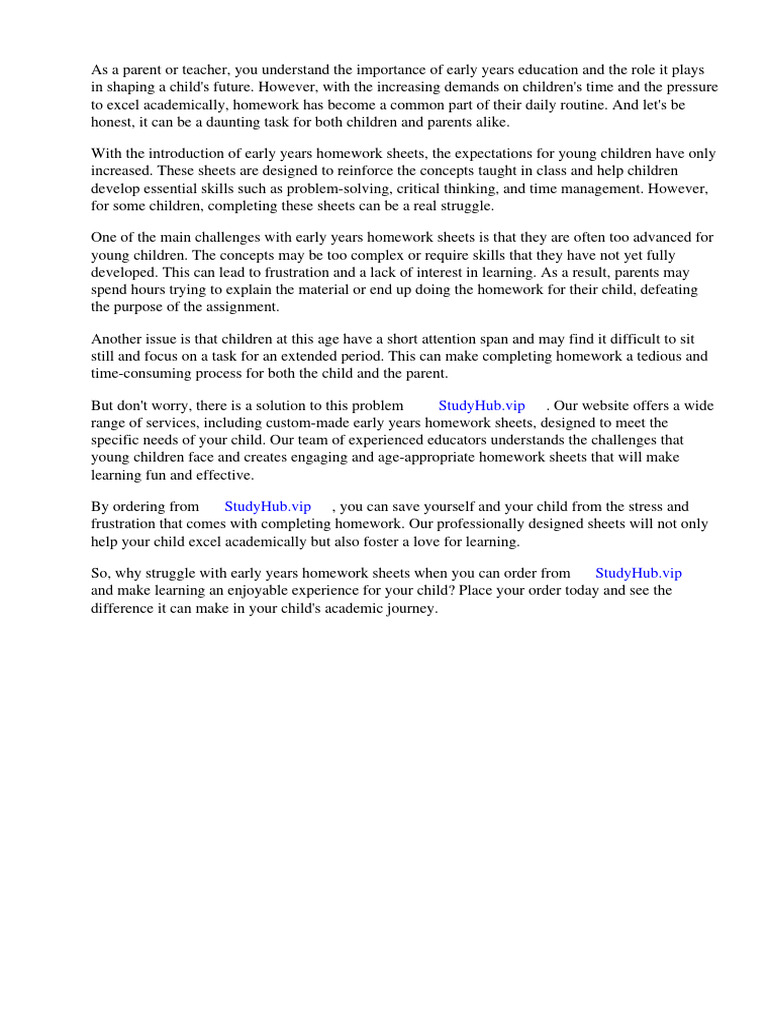 Early Years Homework Sheets | PDF | Homework | Preschool