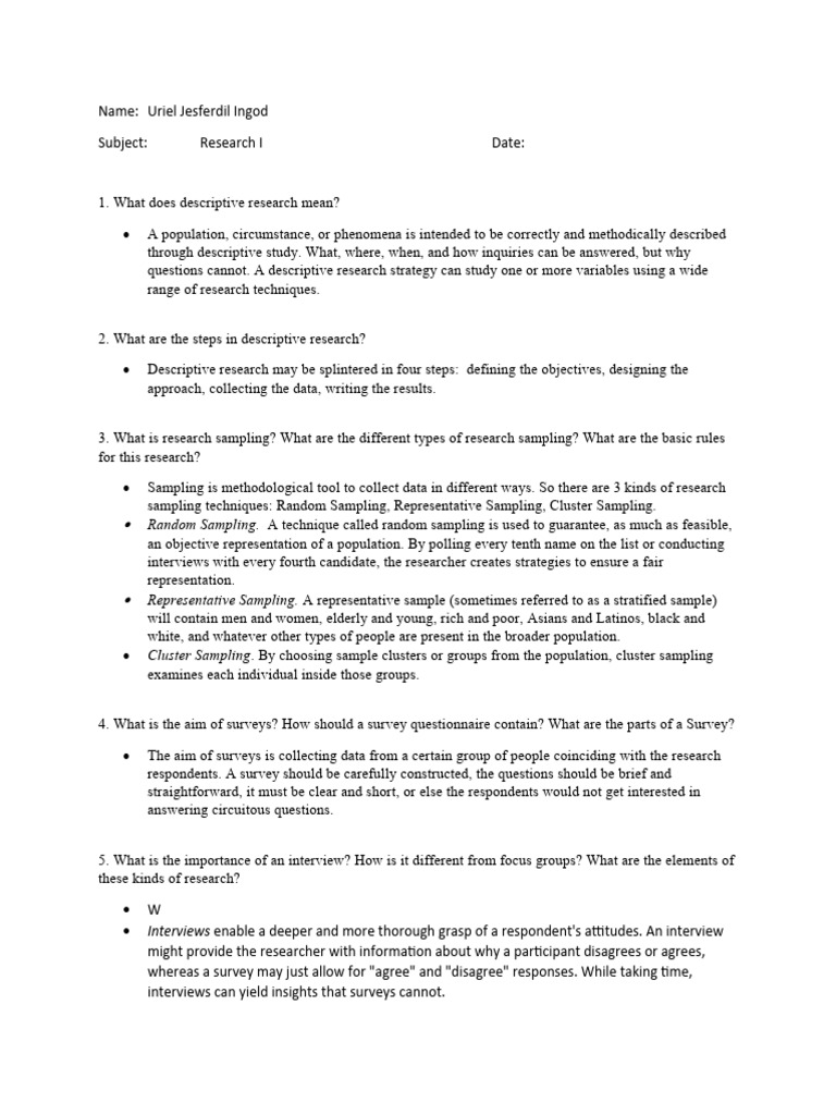Descriptive Research | PDF | Sampling (Statistics) | Survey Methodology