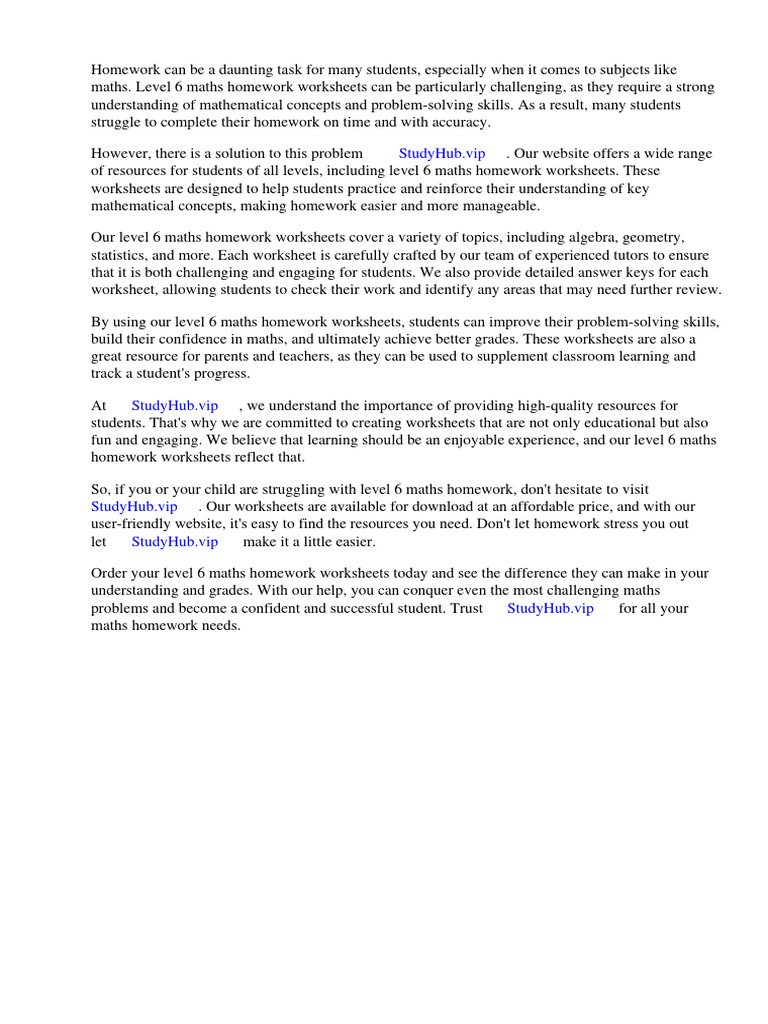 Level 6 Maths Homework Worksheets | PDF | Worksheet | Mathematics