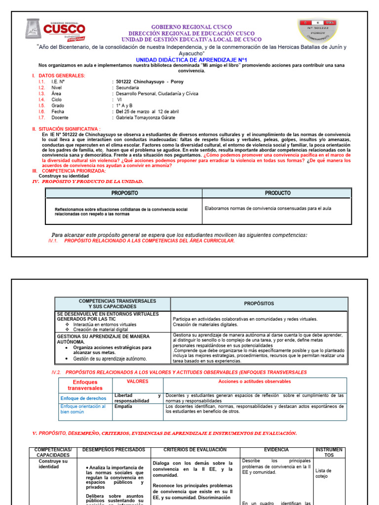Unidades de Aprendizaje DPCC 1 2024 | PDF | Evaluación | Aprendizaje