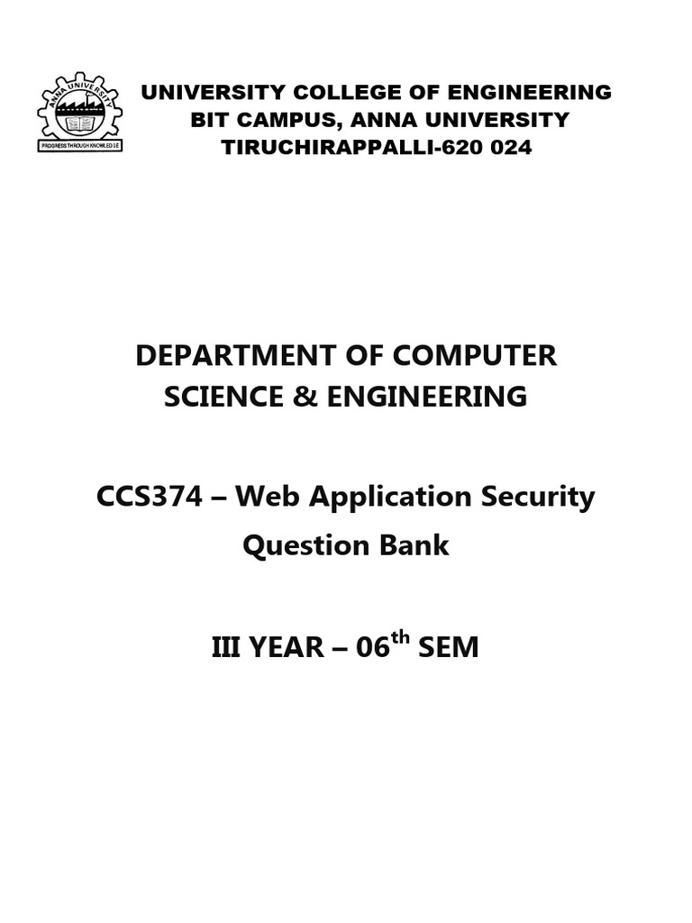 CCS374 Web Application Security | PDF | Security | Computer Security
