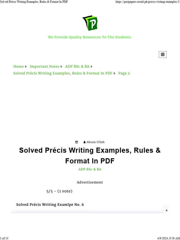 Solved Précis Writing PDF Guide | PDF | Surgery | Water