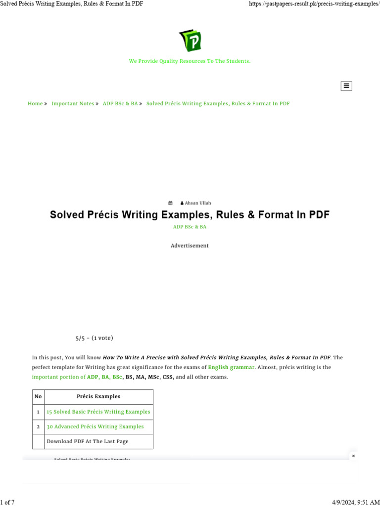 Solved Précis Writing Examples, Rules & Format | Download Free PDF | Train