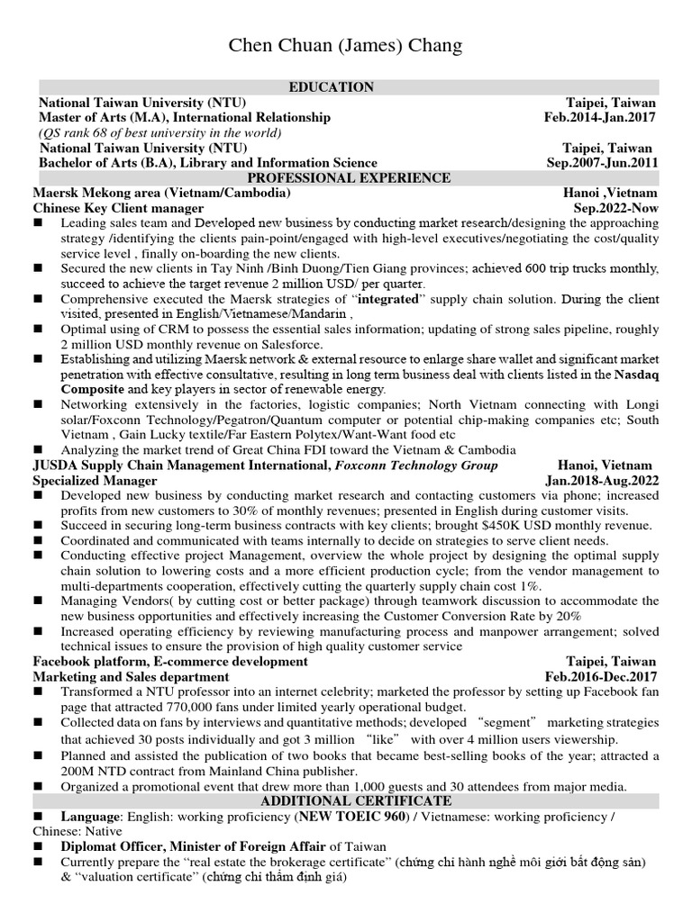 Resume - HK | PDF | Vietnam | Customer