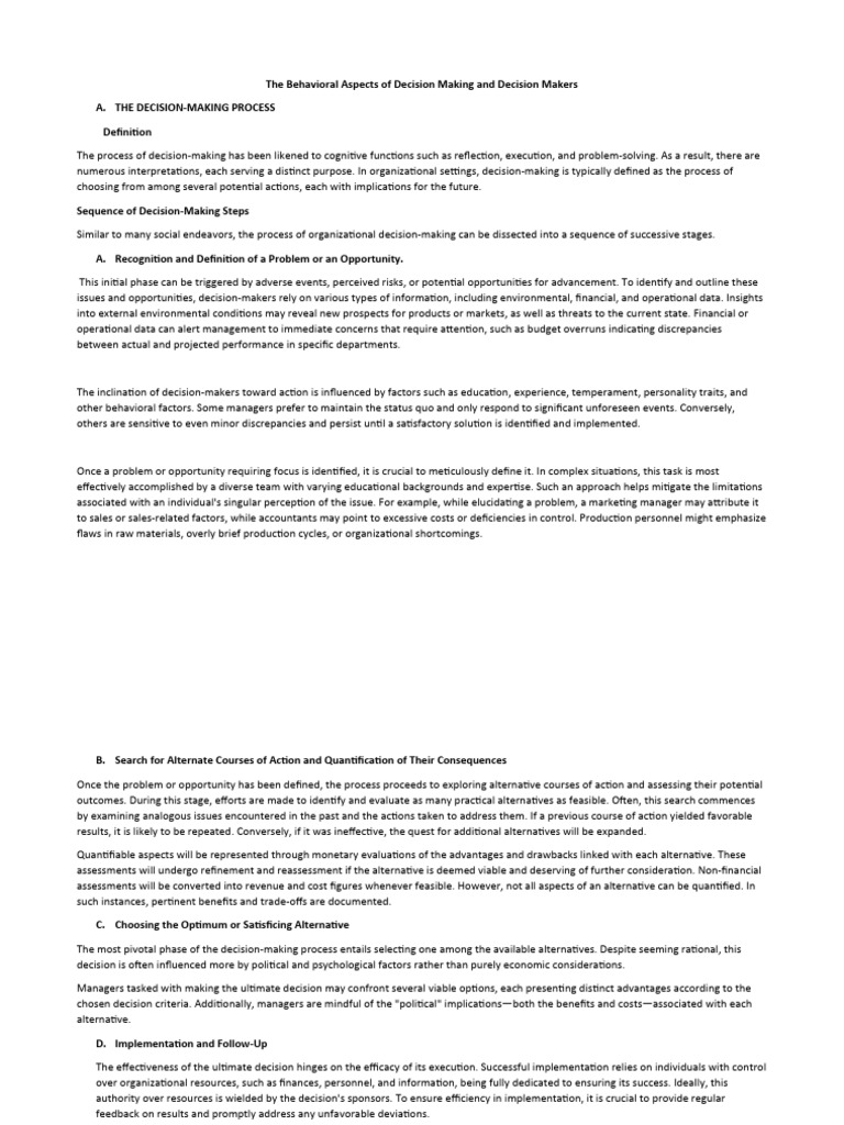 The Behavioral Aspects of Decision Making and Decision Makers | PDF | Decision Making | Rationality