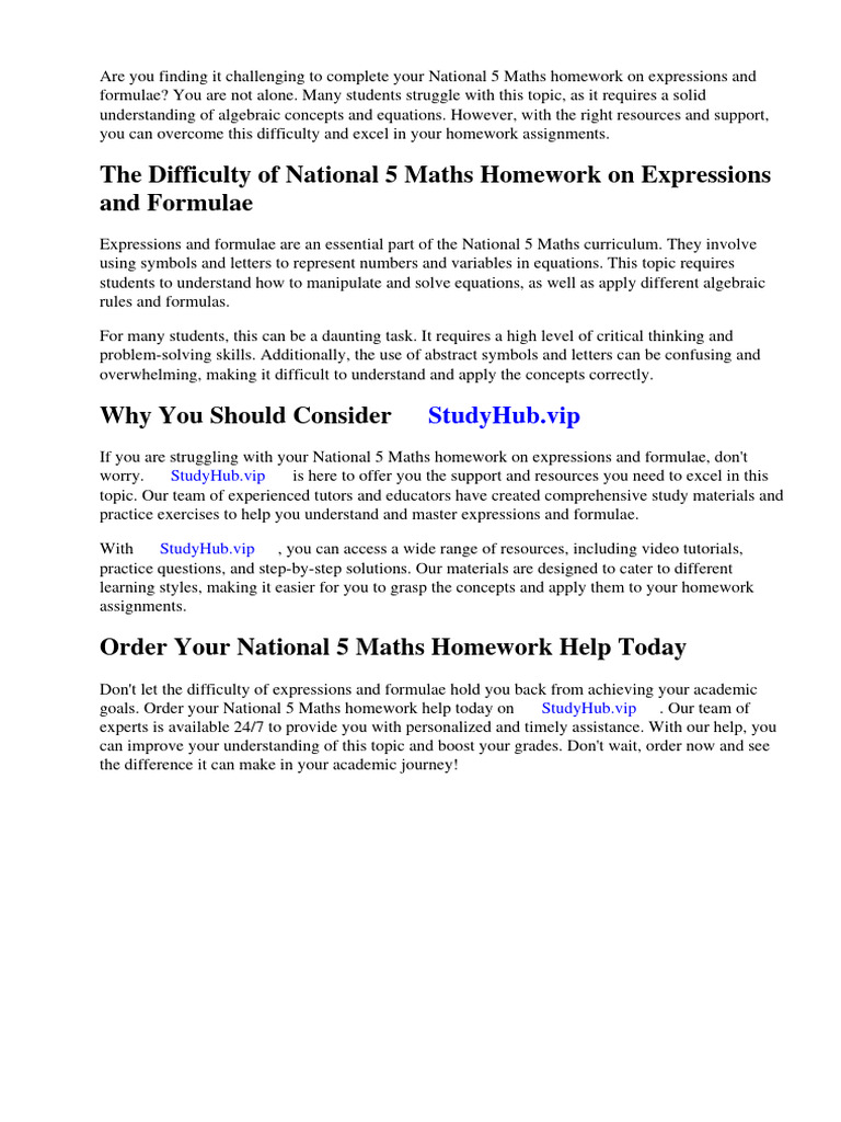 National 5 Maths Homework Expressions and Formulae | PDF | Pay Pal ...