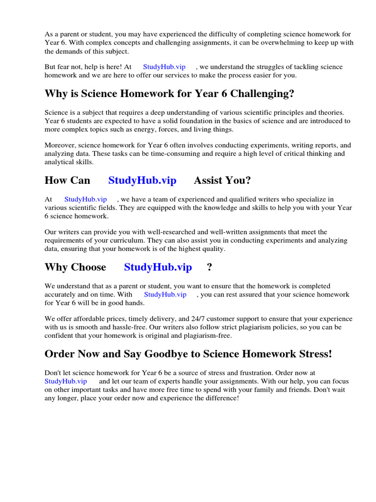 Science Homework For Year 6 | PDF | Science | Worksheet