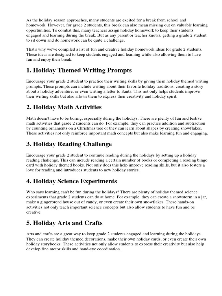 Holiday Homework Ideas For Grade 2 | PDF | Http Cookie | Homework