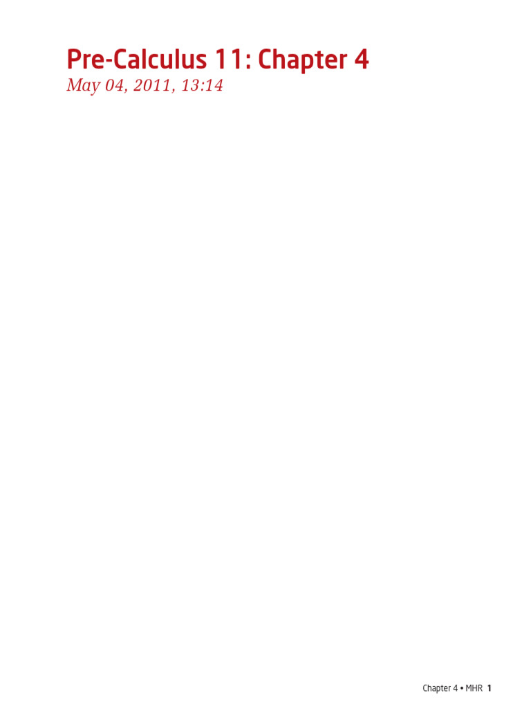 Pre-Calculus 11 Textbook CH 4 | PDF | Factorization | Quadratic Equation