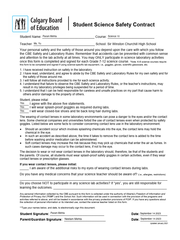 CBE Fillable Lab Safety | PDF | Contact Lens | Laboratories