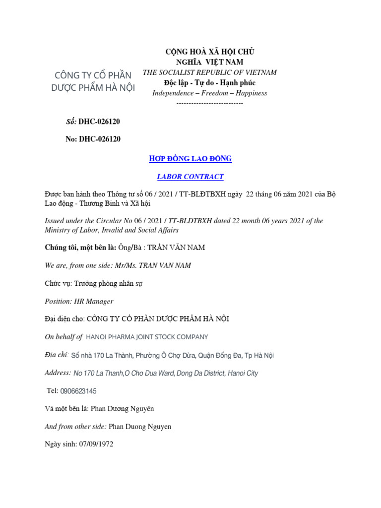 HĐLĐ Phan Duong Nguyen | PDF