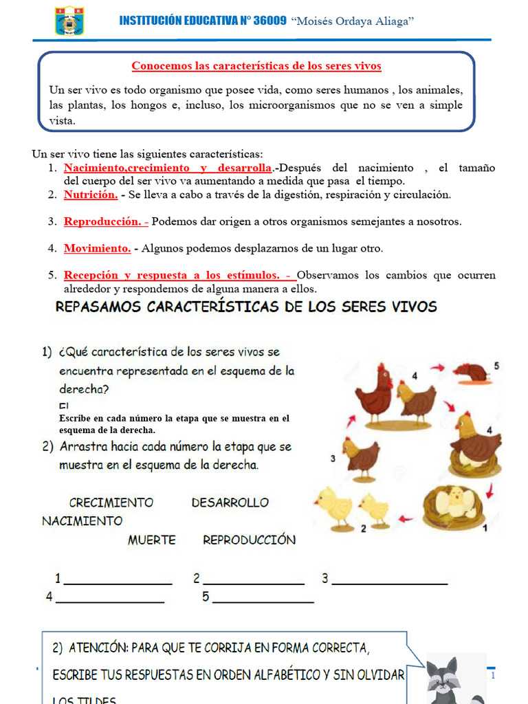 Ficha, Funciones Vitales de Los Seres Vivos | PDF | Ciencias sociales ...