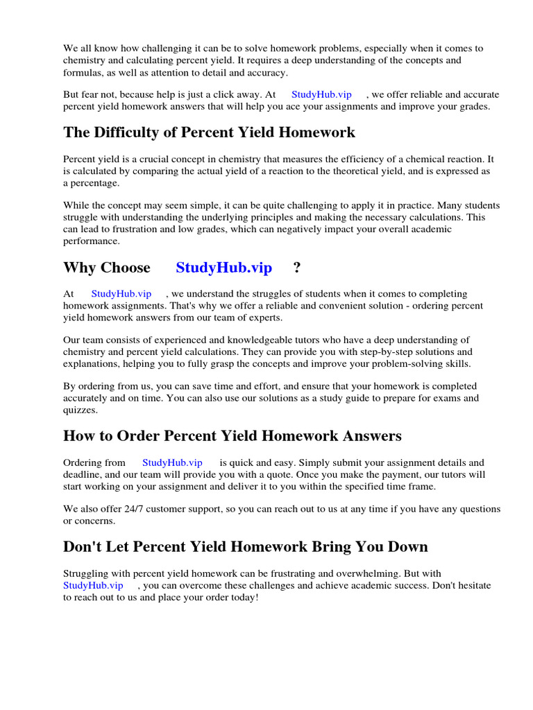 Percent Yield Homework Answers | PDF | Stoichiometry | Physical Sciences
