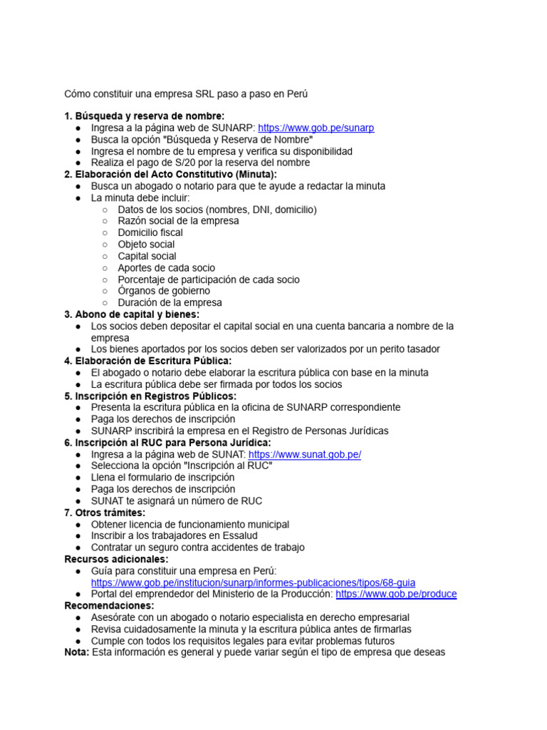 Como Constituir Una Empresa SRL Paso A Paso | PDF | Negocios | Finanzas y dinero