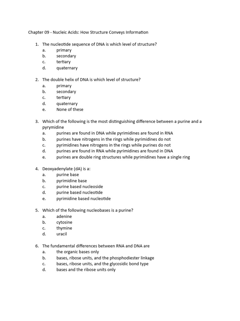 Ch09 Quiz | PDF | Dna | Nucleic Acids