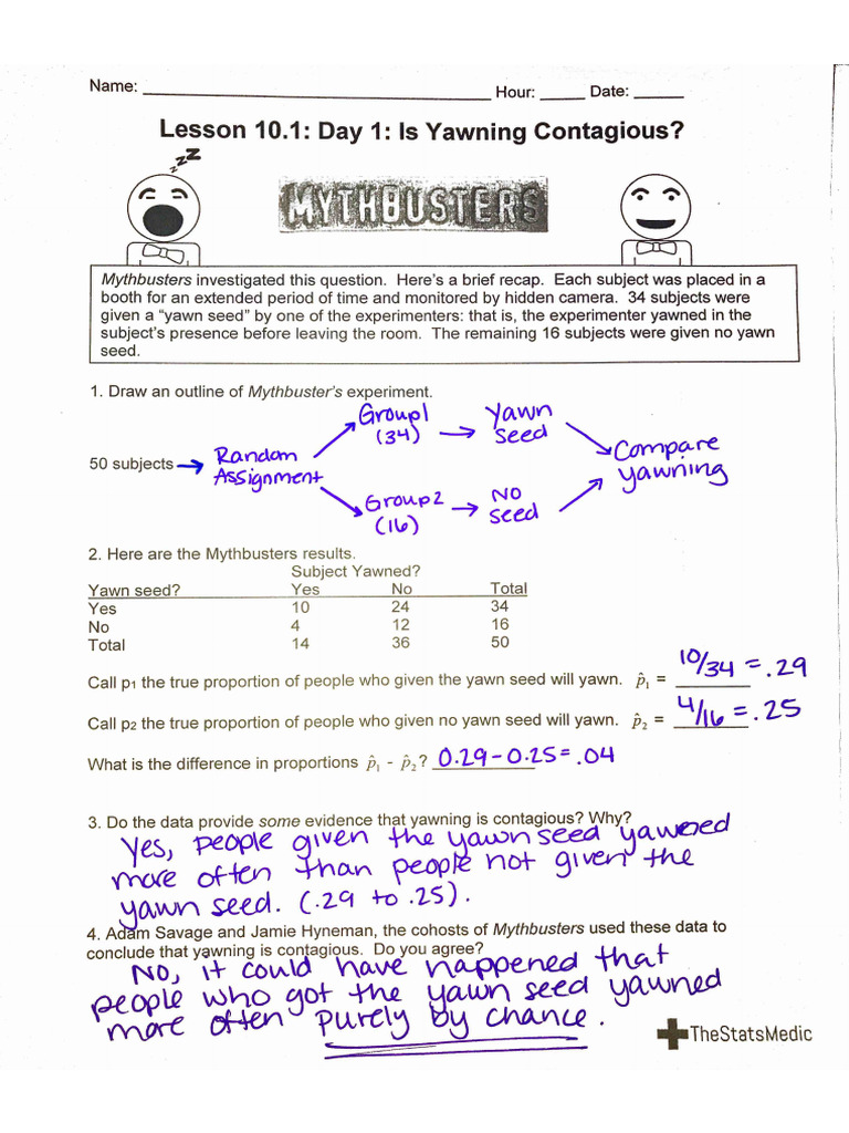 APS U10 10.1 Mythbusters - Is Yawning Contagious KEY | PDF