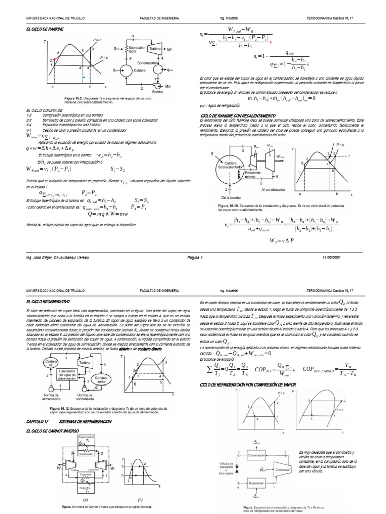 Ciclos Termodinámicos: Rankine y Refrigeración | PDF | Refrigeración ...