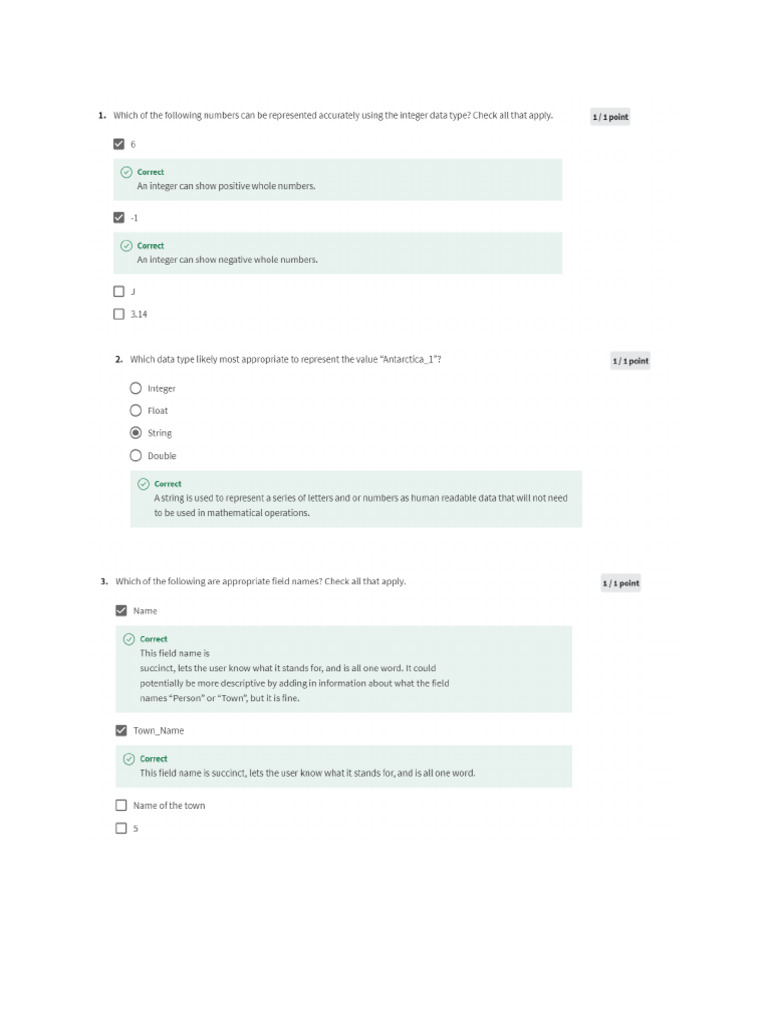 Lesson 2 Quiz - Data Design | PDF